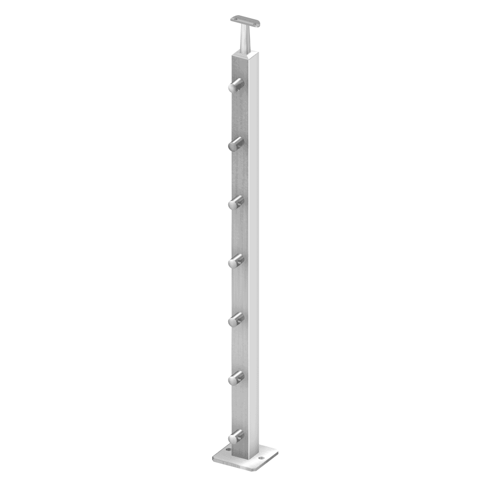 Poteau carré inox 40x40 – 7 lisses – Fixation française | Inox Design