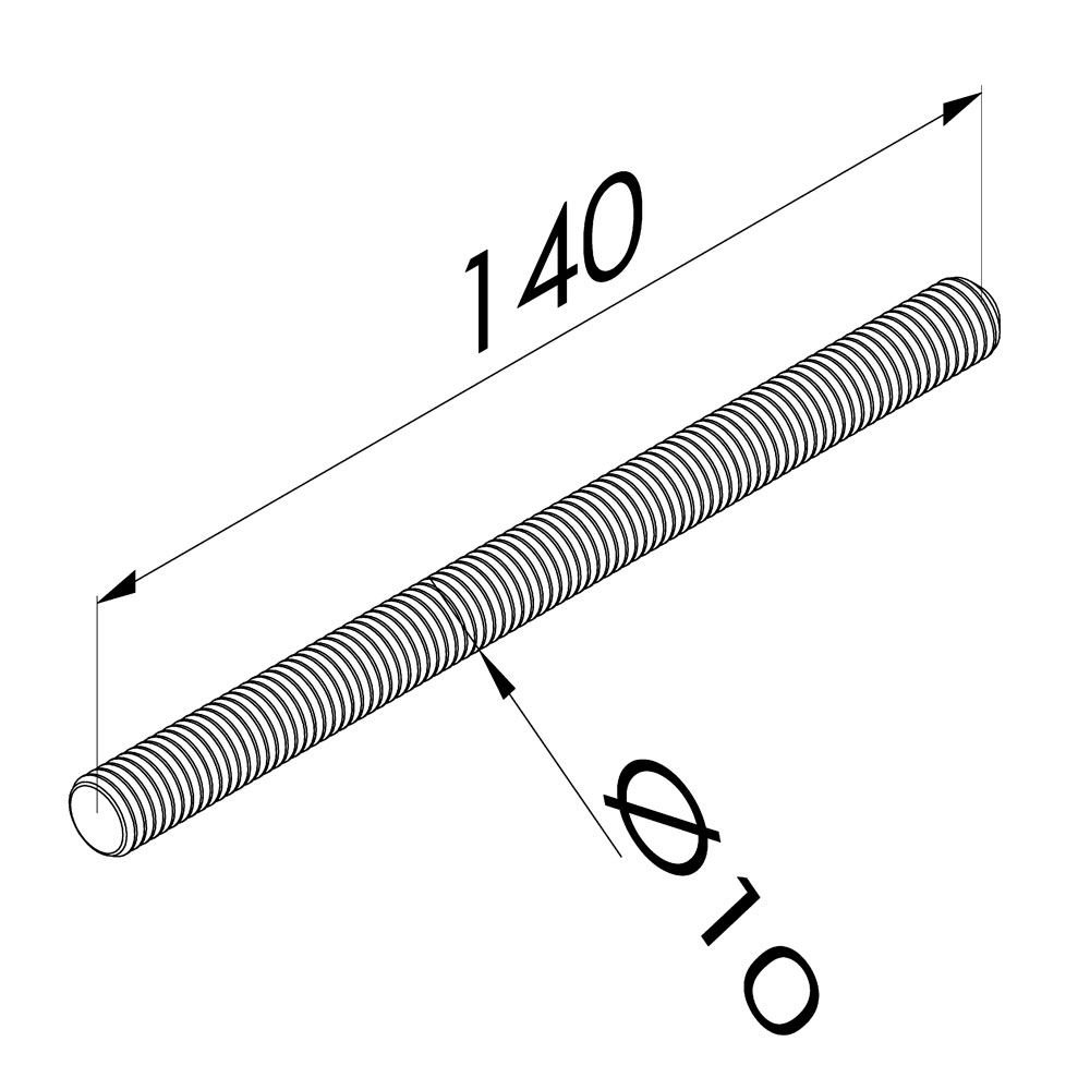 Tige filetée 140mm M10 Pas à Droite | Inox Design